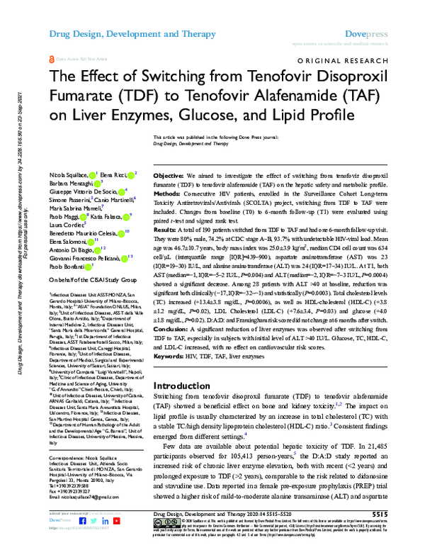 (PDF) The Effect of Switching from Tenofovir Disoproxil Fumarate (TDF ...