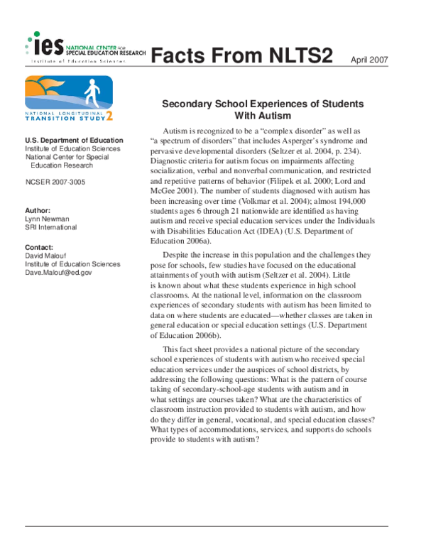 (PDF) Secondary School Experiences of Students with Autism. Facts from ...
