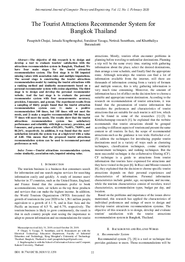 (PDF) The Tourist Attractions Recommender System for Bangkok Thailand