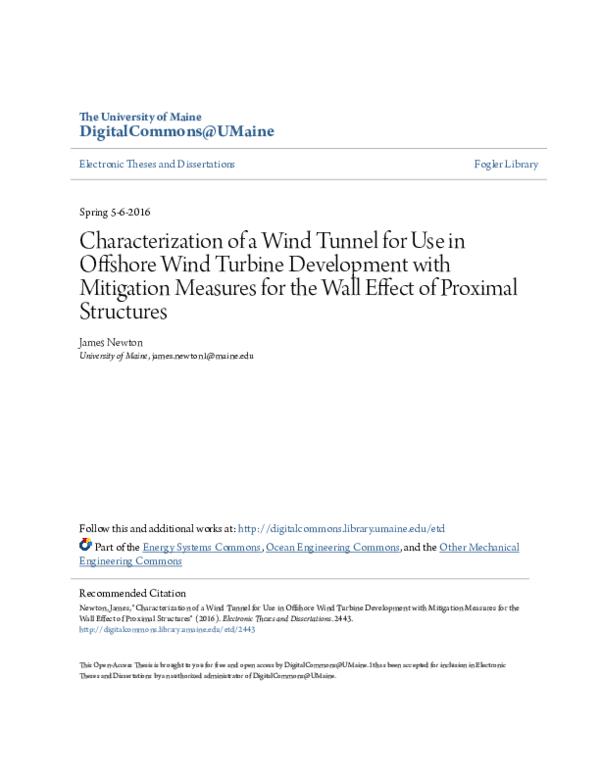 (PDF) Characterization of a Wind Tunnel for Use in Offshore Wind ...