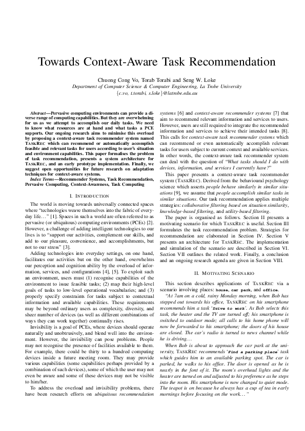 (PDF) Towards context-aware task recommendation