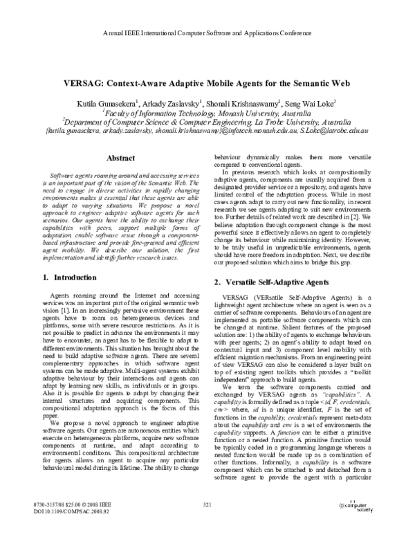 (PDF) VERSAG: Context-Aware Adaptive Mobile Agents for the Semantic Web