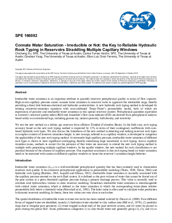 (PDF) Connate Water Saturation - Irreducible or Not: The Key to ...