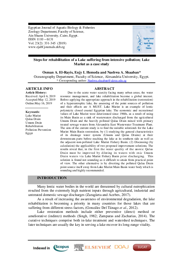(PDF) Steps for rehabilitation of a Lake suffering from intensive ...