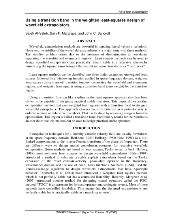(PDF) Using a transition band in the weighted least-squares design of wavefield extrapolators