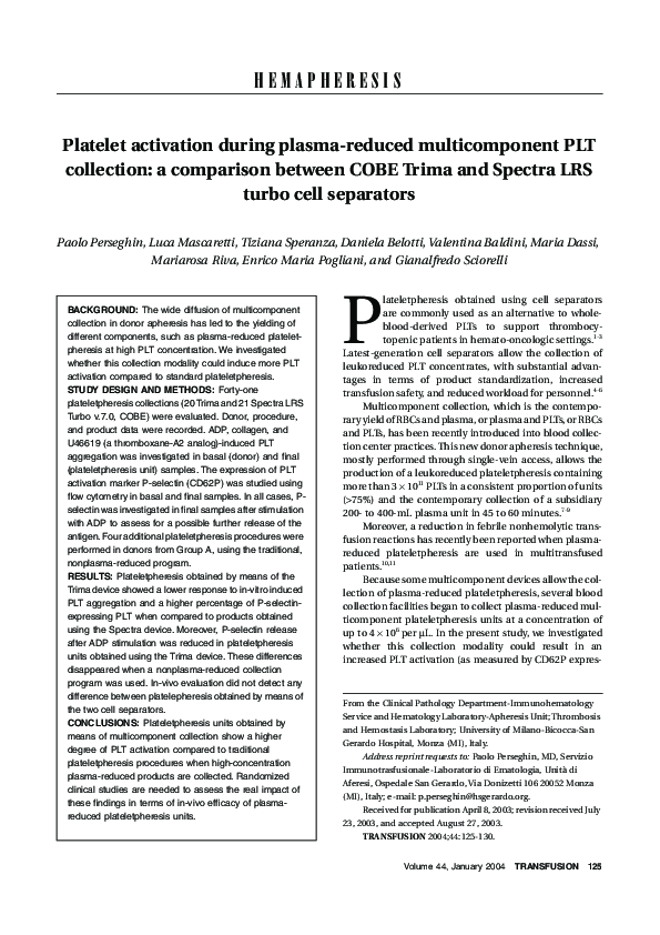 (PDF) Platelet activation during plasma‐reduced multicomponent PLT ...