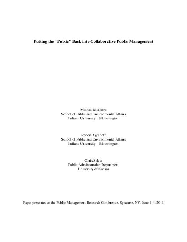 (PDF) Putting the “public” back into collaborative public management