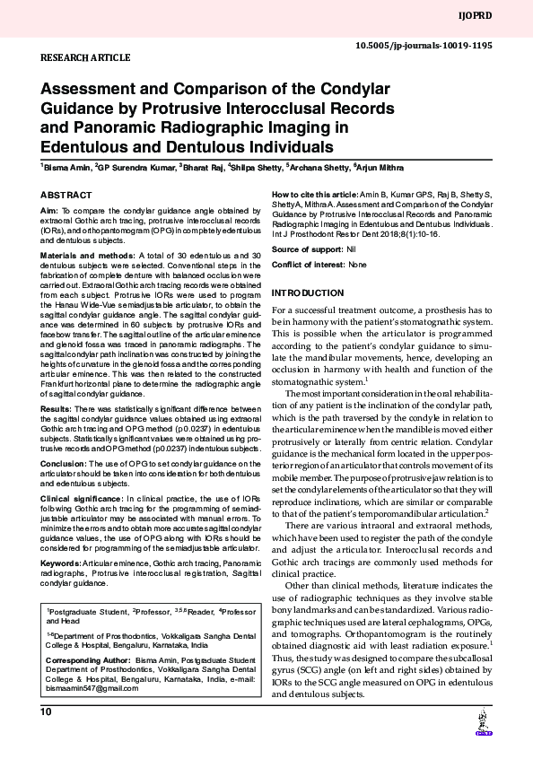 (PDF) Assessment and Comparison of the Condylar Guidance by Protrusive ...