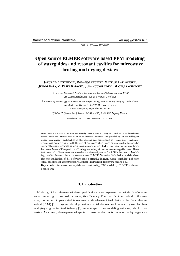Pdf Open Source Elmer Software Based Fem Modeling Of Waveguides And