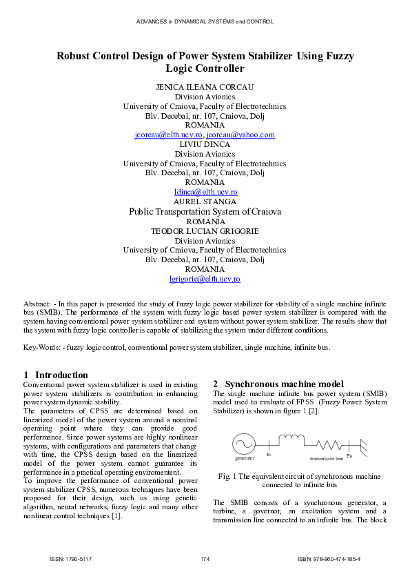 (PDF) Robust control design of power system stabilizer using fuzzy logic controller