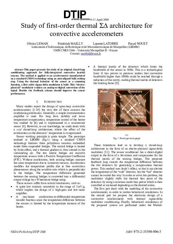 (PDF) Study of First-Order Thermal Sigma-Delta Architecture for Convective Accelerometers