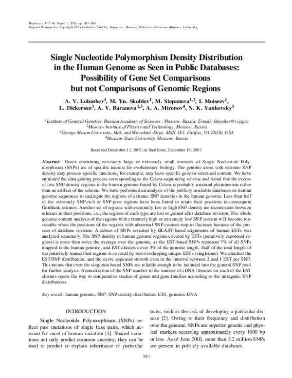 (PDF) Single nucleotide polymorphism density distribution in the human ...