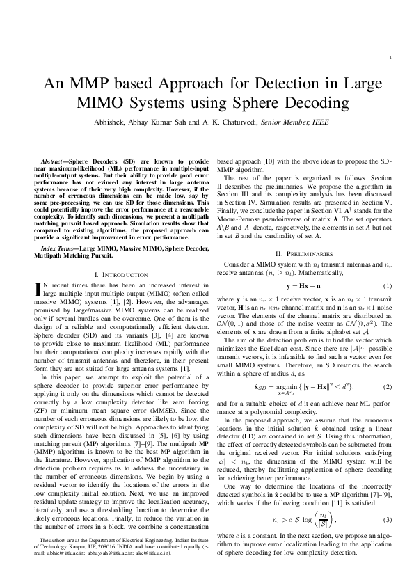(PDF) An MMP-Based Approach for Detection in Large MIMO Systems Using Sphere Decoding