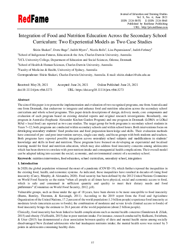 (PDF) Integration of Food and Nutrition Education Across the Secondary ...