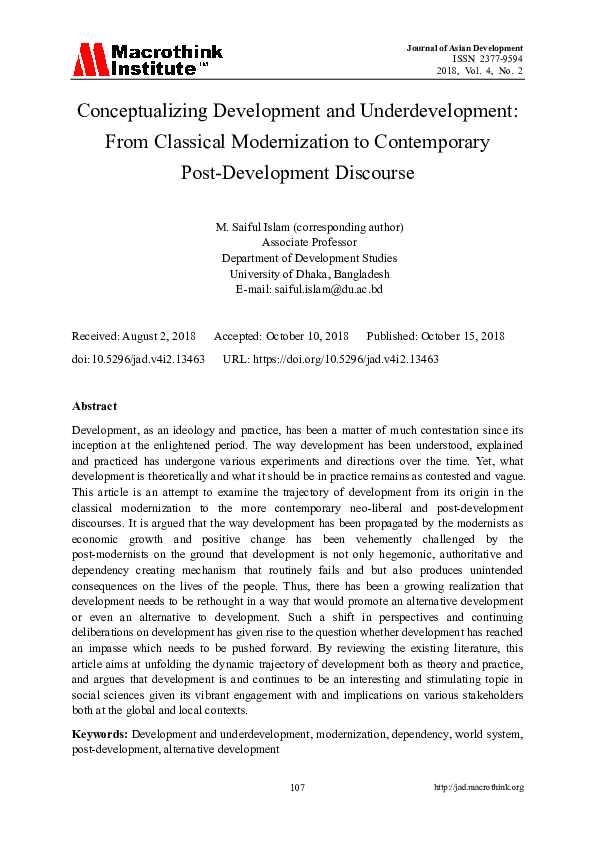(PDF) Conceptualizing Development and Underdevelopment: From Classical ...
