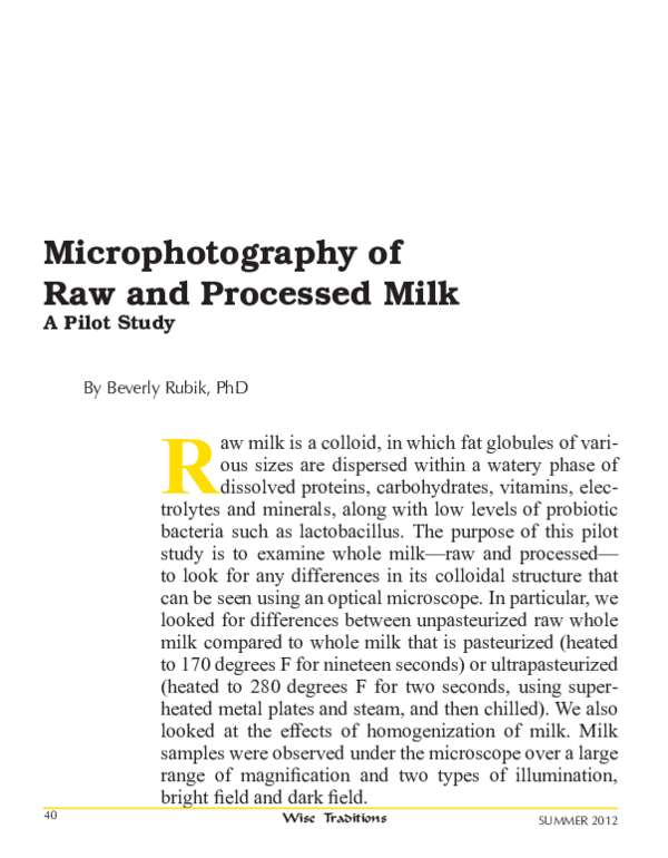 (PDF) Microphotography of Raw and Processed Milk – A Pilot Study