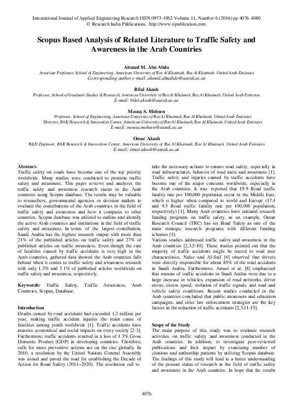 (PDF) Scopus Based Analysis of Related Literature to Traffic Safety and ...