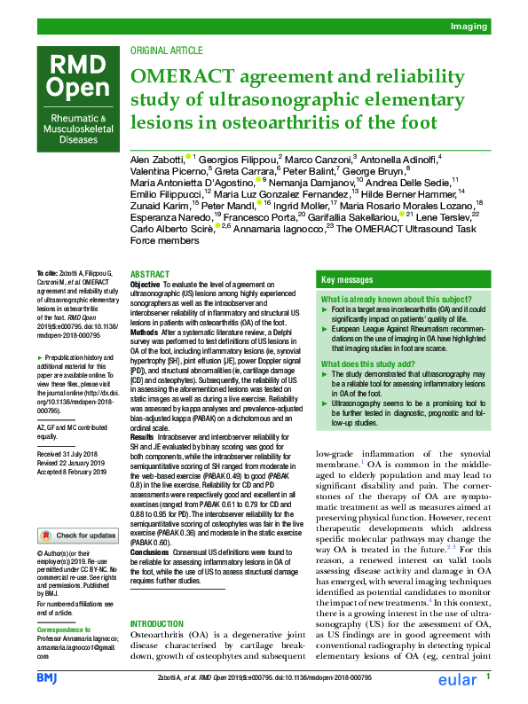 (PDF) OMERACT agreement and reliability study of ultrasonographic ...