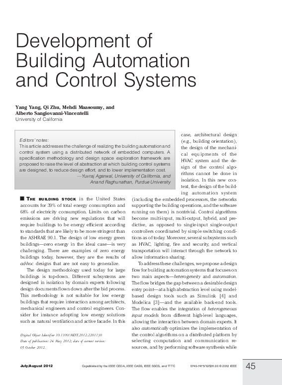 (PDF) Development of Building Automation and Control Systems
