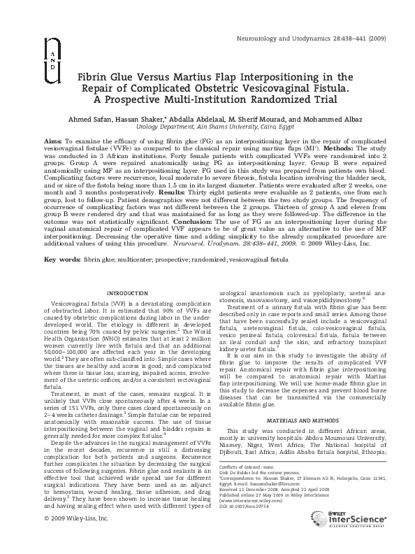 (PDF) Fibrin glue versus martius flap interpositioning in the repair of ...