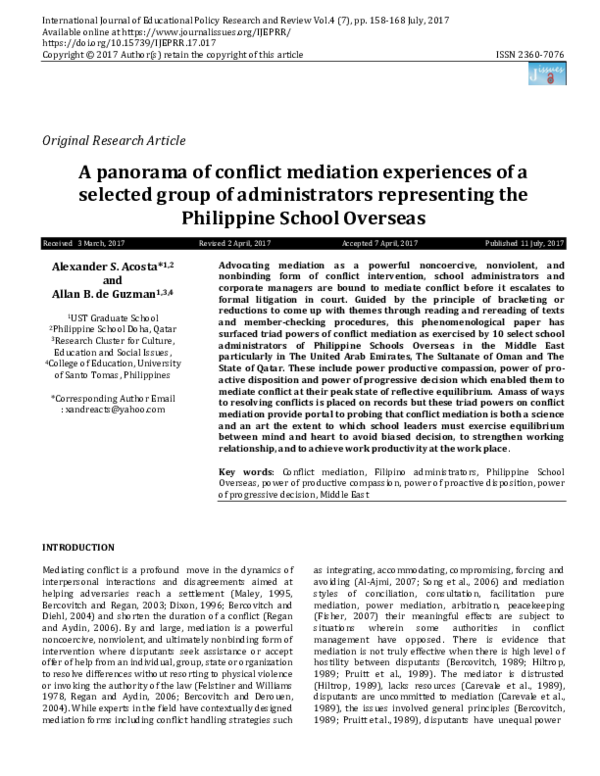 (PDF) A panorama of conflict mediation experiences of a selected group ...