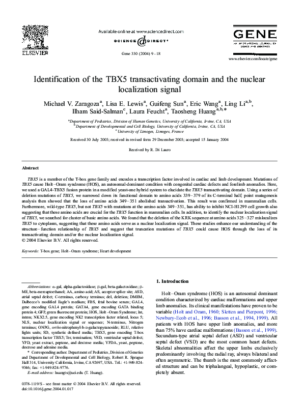 (PDF) Identification of the TBX5 transactivating domain and the nuclear ...