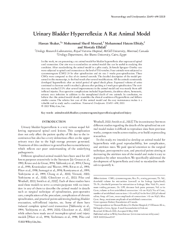 (PDF) Urinary bladder hyperreflexia: A rat animal model