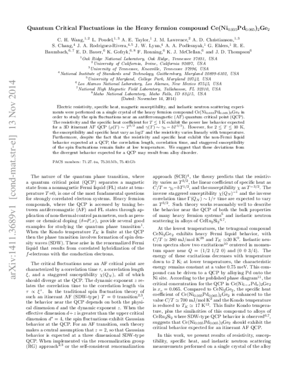 (PDF) Quantum Critical Fluctuations in the Heavy Fermion compound Ce ...