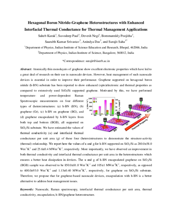 (PDF) Hexagonal Boron Nitride–Graphene Heterostructures with Enhanced Interfacial Thermal ...