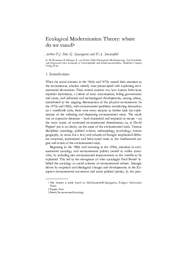 (PDF) Ecological Modernization Theory: Where Do We Stand?