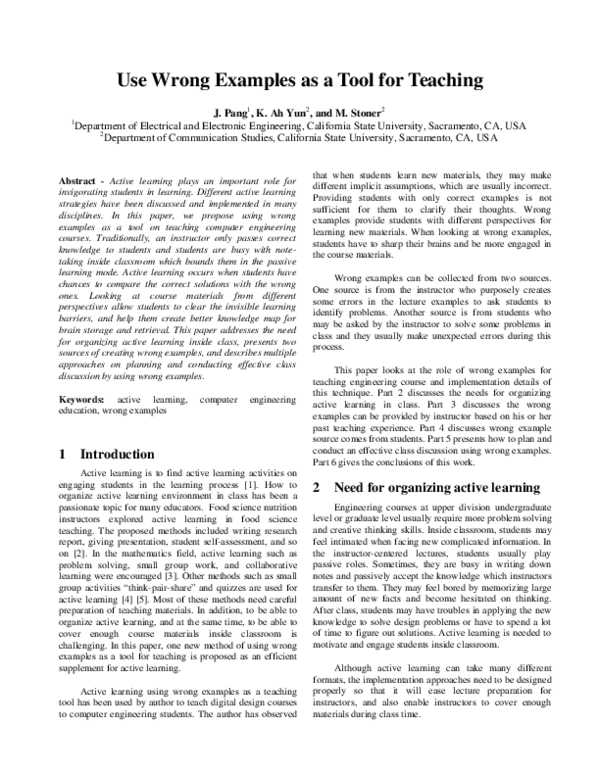 (PDF) Use Wrong Examples as a Tool for Teaching