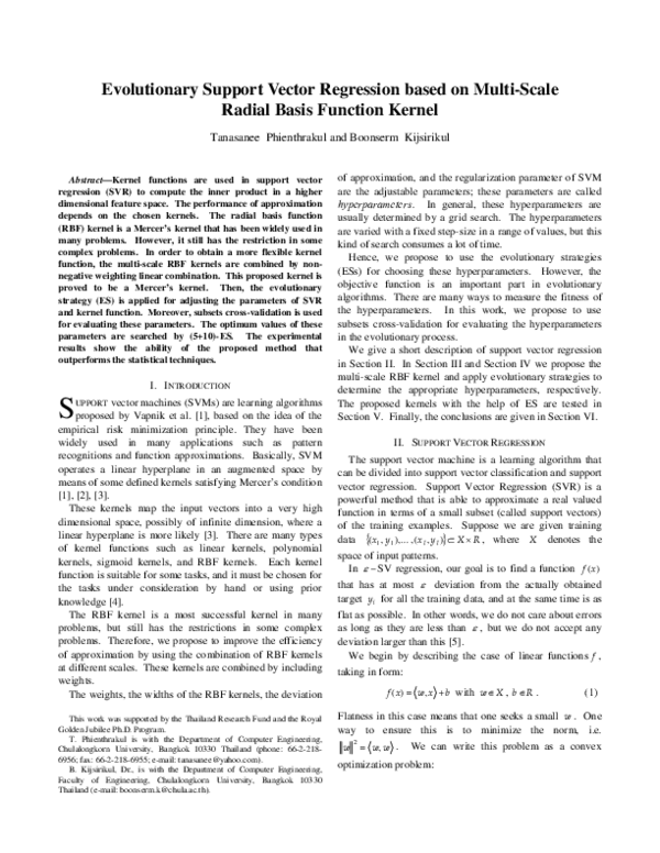 (PDF) Evolutionary Support Vector Regression based on Multi-Scale Radial Basis Function Kernel