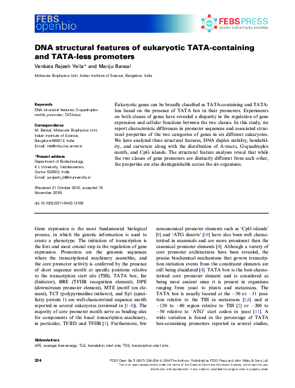 (PDF) DNA structural features of eukaryotic TATA-containing and TATA ...