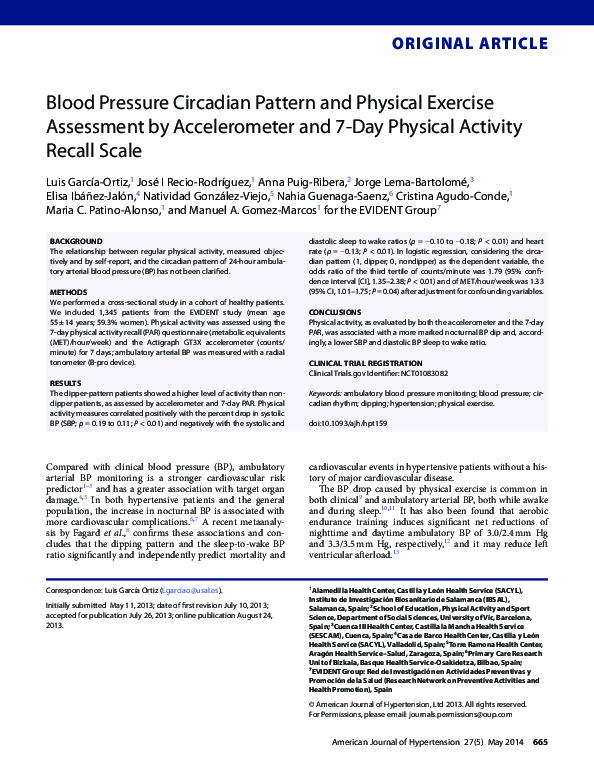 (PDF) Blood Pressure Circadian Pattern and Physical Exercise Assessment ...