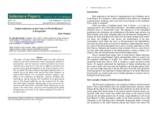 (PDF) ‘Indian Indenture at the Centre of World History? A Perspective ...