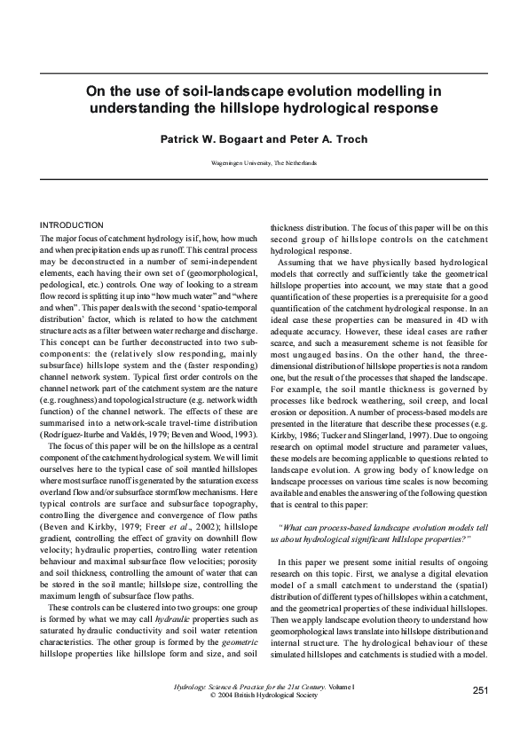 (PDF) On the use of soil-landscape evolution modelling in understanding the hillslope ...
