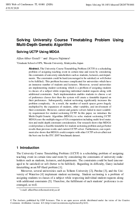 Pdf Solving A University Course Timetabling Problem By Negotiation In A Multi Agent System