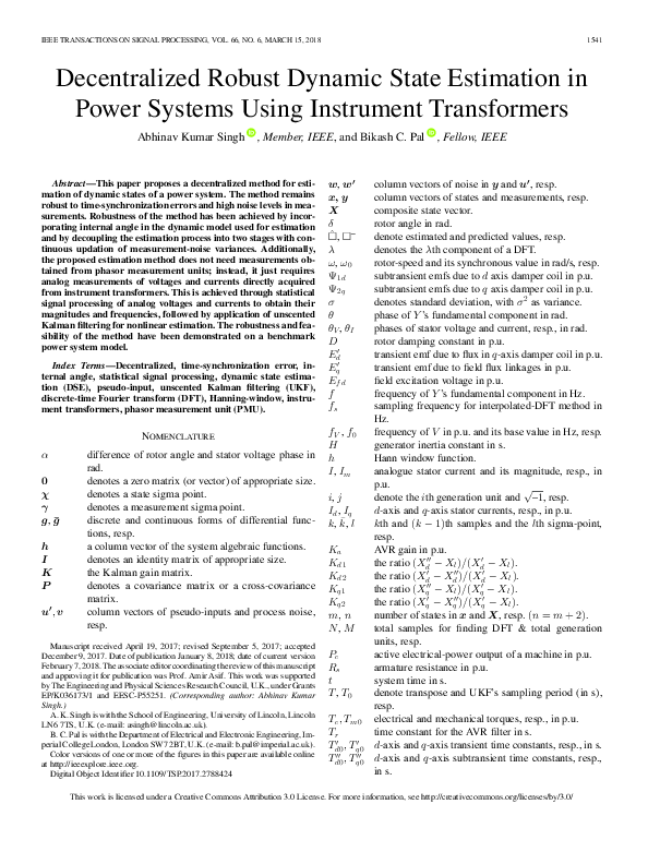 Pdf Decentralized Robust Dynamic State Estimation In Power Systems