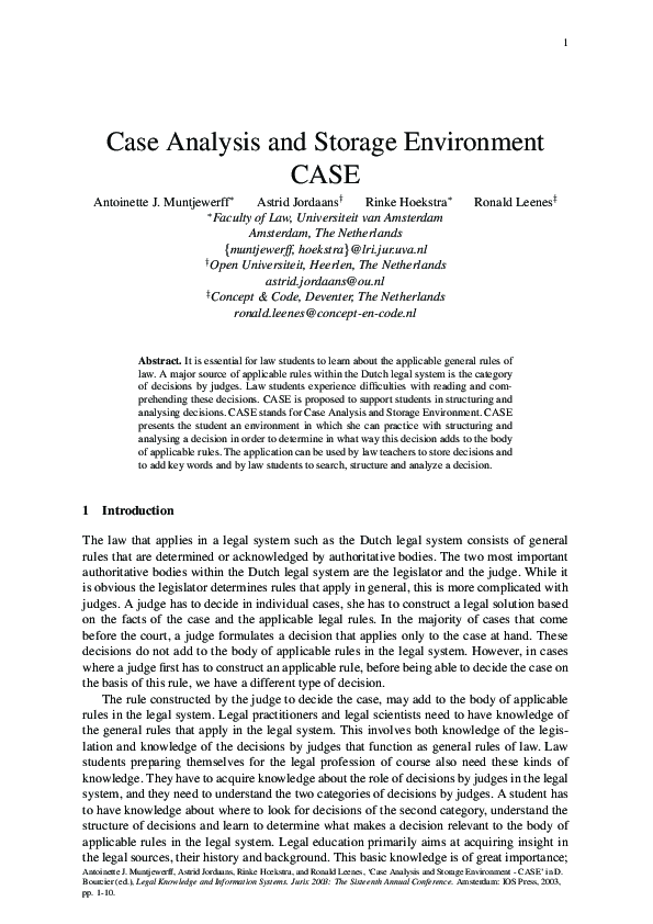 (PDF) Case Analysis and Storage Environment: CASE