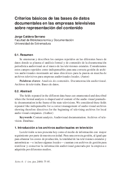 (PDF) Criterios básicos de las bases de datos documentales en las empresas televisivas sobre ...