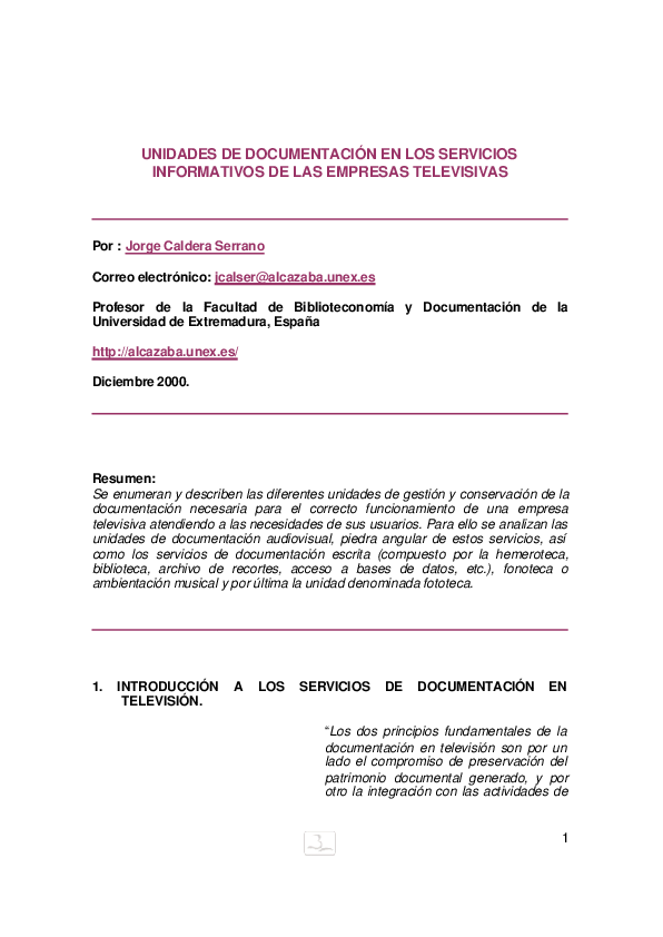 (PDF) Unidades de documentación en los servicios informativos de las empresas televisivas