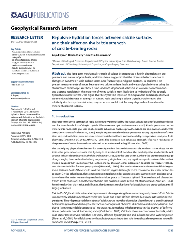 (PDF) Repulsive hydration forces between calcite surfaces and their ...