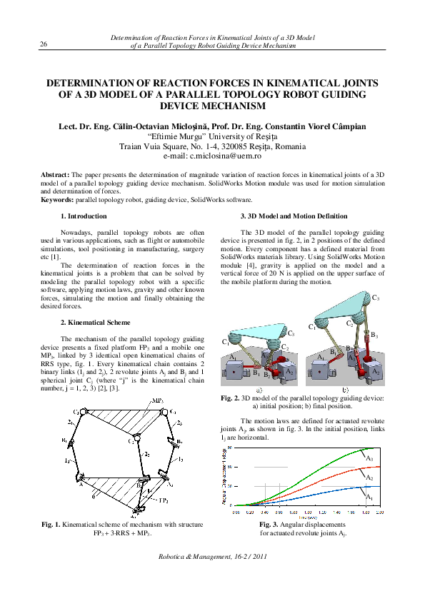 (PDF) Determination of Reaction Forces in Kinematical Joints of a 3D ...