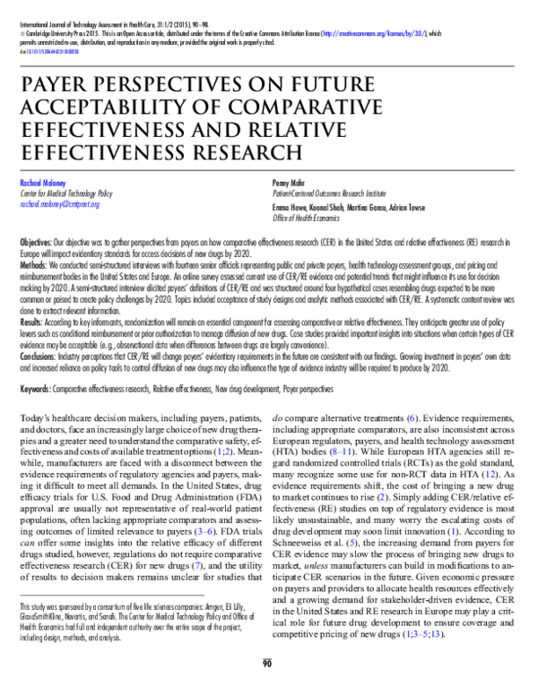 (PDF) Payer Perspectives on Future Acceptability of Comparative ...