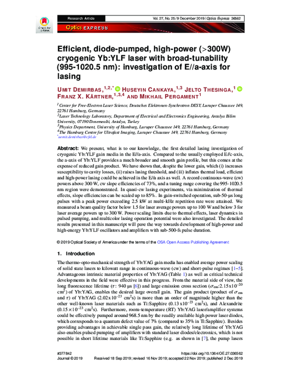 (PDF) Efficient, diode-pumped, high-power (>300W) cryogenic Yb:YLF ...