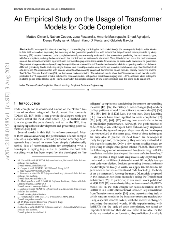 (PDF) Transformer Models for Multi-Level Code Completion Evaluation