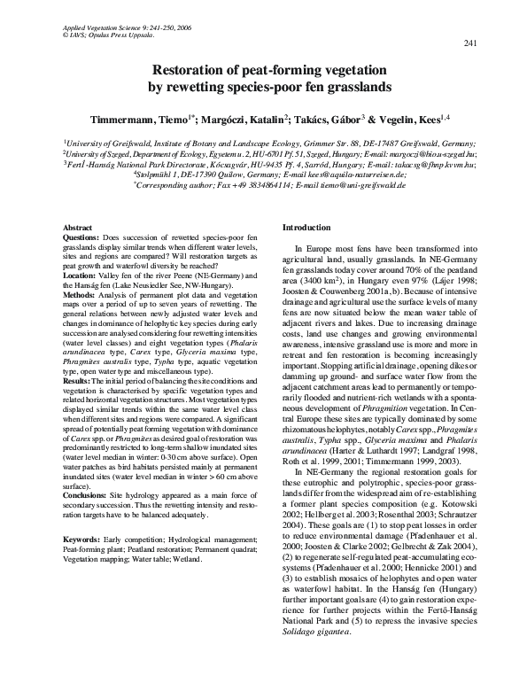 (PDF) Restoration of peat‐forming vegetation by rewetting species‐poor ...