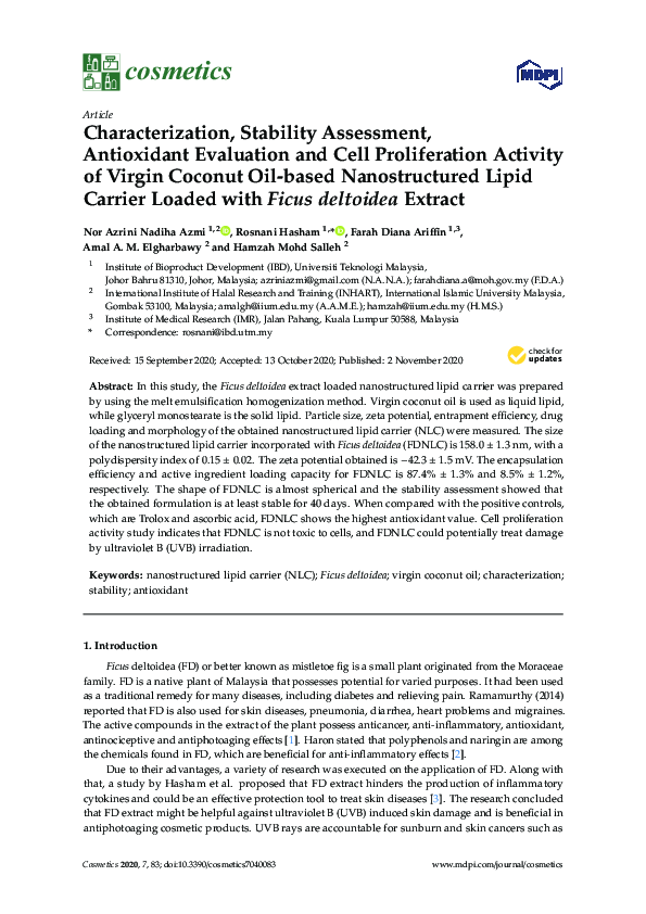 (PDF) Characterization, Stability Assessment, Antioxidant Evaluation ...