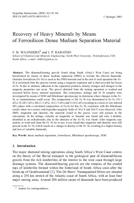 (PDF) Recovery of Heavy Minerals by Means of Ferrosilicon Dense Medium ...