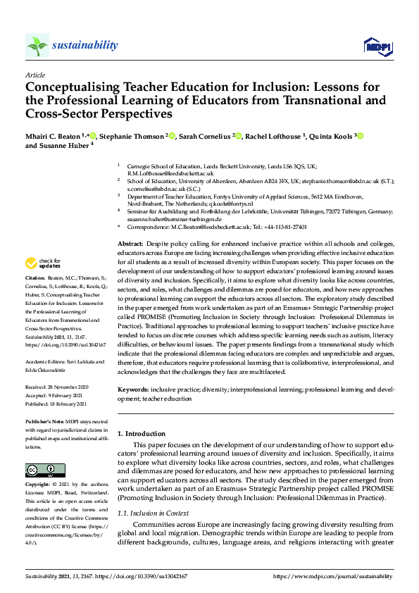 Pdf Conceptualising Teacher Education For Inclusion Lessons For The